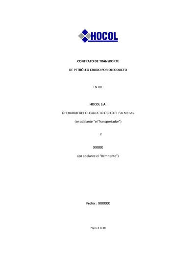 CONTRATO DE TRANSPORTE DE PETRÓLEO CRUDO POR OLEODUCTO ENTRE HOCOL S.A ...