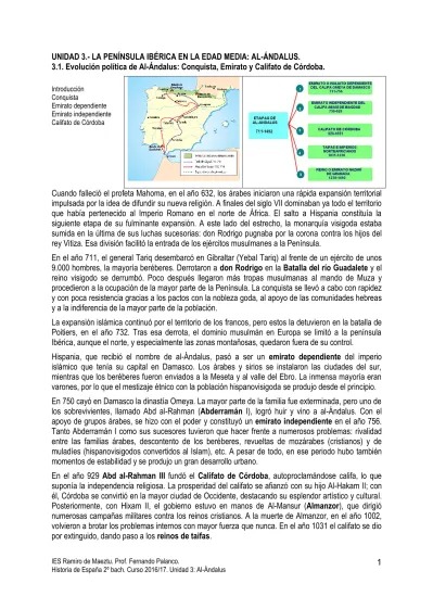 UNIDAD 3.- LA PENÍNSULA IBÉRICA EN LA EDAD MEDIA: AL-ÁNDALUS Evolución ...