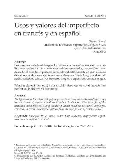 Usos y valores del imperfecto en francés y en español
