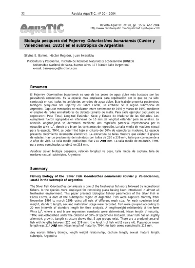 Biología pesquera del Pejerrey Odontesthes bonariensis (Cuvier y ...