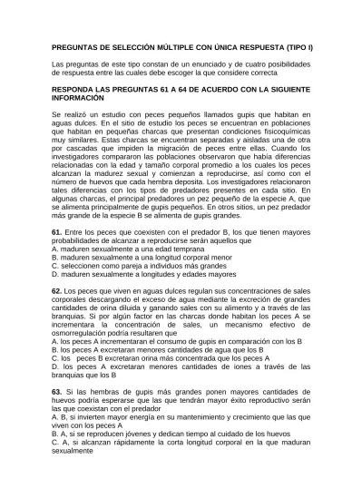 PREGUNTAS DE SELECCIÓN MÚLTIPLE CON ÚNICA RESPUESTA (TIPO I)