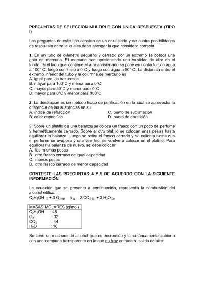 PREGUNTAS DE SELECCIÓN MÚLTIPLE CON ÚNICA RESPUESTA (TIPO I)