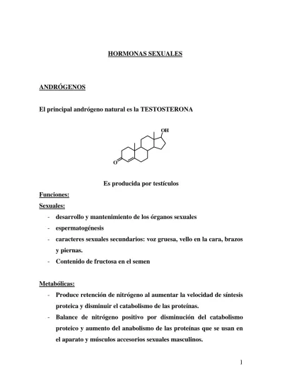 HORMONAS SEXUALES. El principal andrógeno natural es la TESTOSTERONA