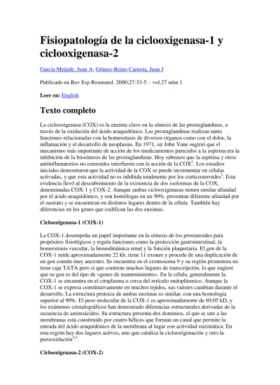 Fisiopatología de la ciclooxigenasa-1 y ciclooxigenasa-2