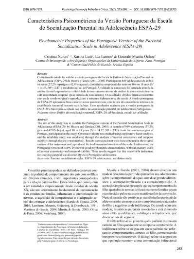 Características psicométricas da versão portuguesa da escala de ...