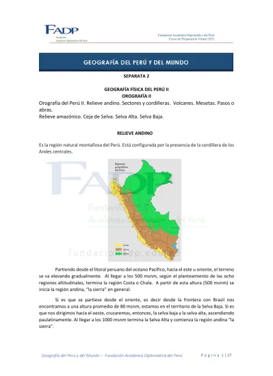 SEPARATA 2 RELIEVE ANDINO. Es la región natural montañosa del Perú ...