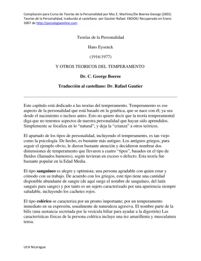 Teorías de la Personalidad. Hans Eysenck (1916/1977) Y OTROS TEORICOS ...