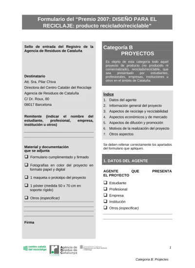 Formulario del Premio 2007: DISEÑO PARA EL RECICLAJE: producto ...