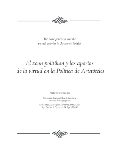 El zoon politikon y las aporías de la virtud en la Política de Aristóteles