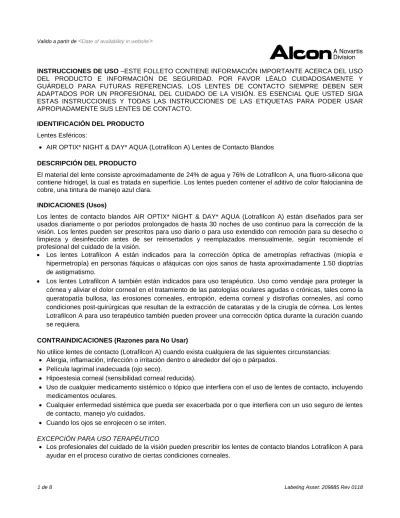 IDENTIFICACIÓN DEL PRODUCTO Lentes Esféricos: AIR OPTIX* NIGHT & DAY ...