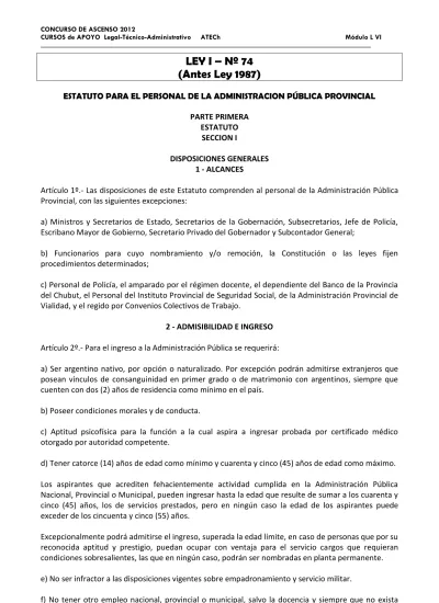 LEY I Nº 74 (Antes Ley 1987)