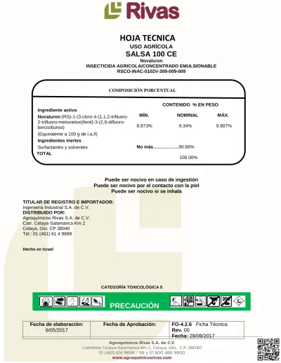 HOJA TECNICA. USO AGRÍCOLA SALSA 100 CE Novaluron INSECTICIDA AGRICOLA ...