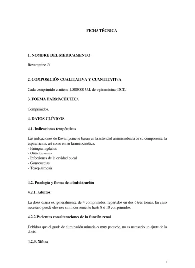 FICHA TÉCNICA. Cada comprimido contiene U.I. de espiramicina (DCI).