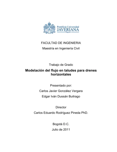 Modelación del flujo en taludes para drenes horizontales