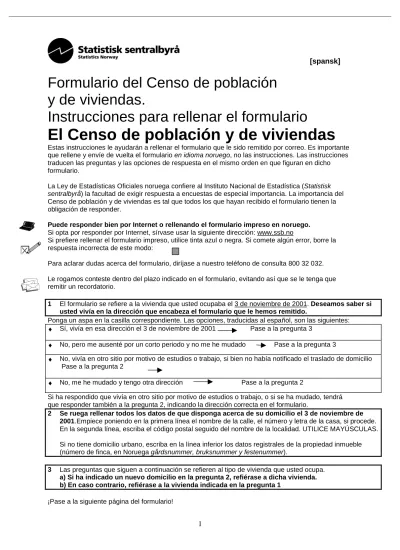 Formulario del Censo de población y de viviendas. Instrucciones para ...