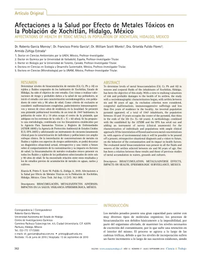 Afectaciones a la Salud por Efecto de Metales Tóxicos en la Población ...