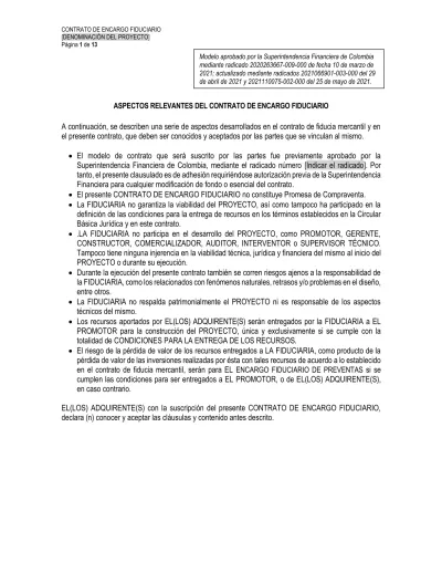 ASPECTOS RELEVANTES DEL CONTRATO DE ENCARGO FIDUCIARIO