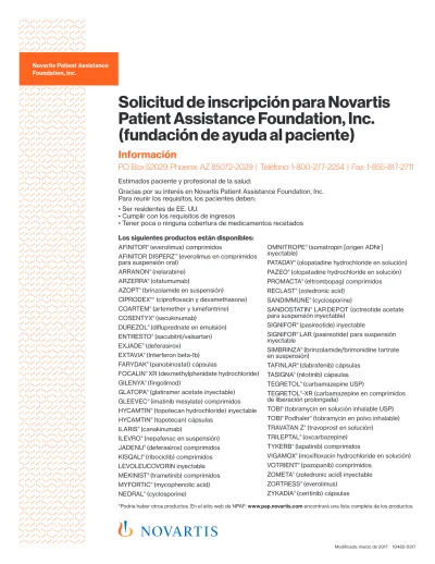 Solicitud de inscripción para Novartis Patient Assistance Foundation ...