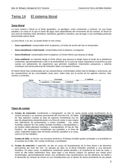 Zona supralitoral: comprendida entre la pleamar y el límite de acción ...
