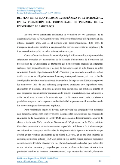 Del Plan 1971 al Plan Bolonia: La enseñanza de la matemática en la ...