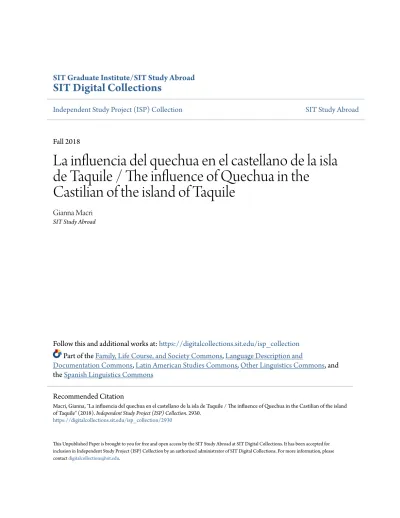 La influencia del quechua en el castellano de la isla de Taquile / The ...