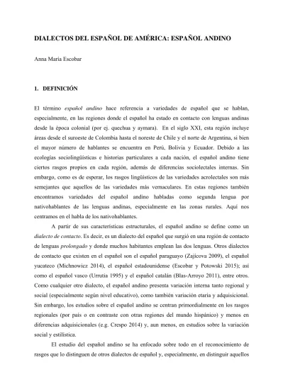 DIALECTOS DEL ESPAÑOL DE AMÉRICA: ESPAÑOL ANDINO