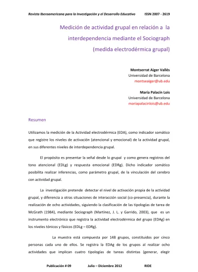 Medición de actividad grupal en relación a la interdependencia mediante ...