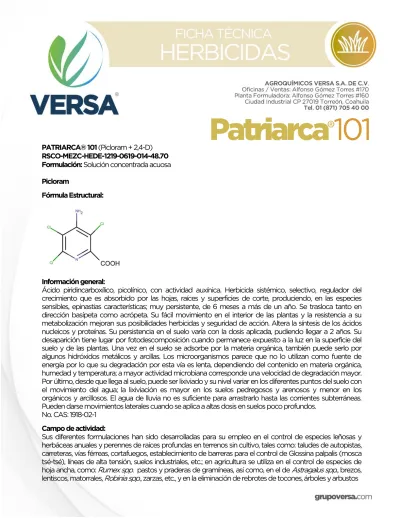 PATRIARCA 101 (Picloram + 2,4-D) RSCO-MEZC-HEDE Formulación: Solución ...