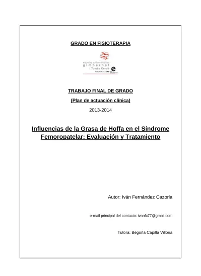 Influencias de la Grasa de Hoffa en el Síndrome Femoropatelar ...