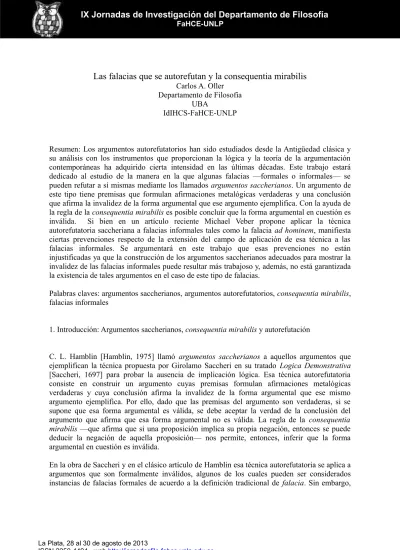 Las falacias que se autorefutan y la consequentia mirabilis