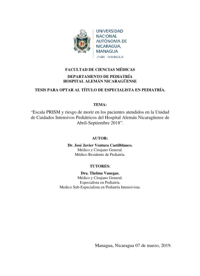 Escala PRISM y riesgo de morir en los pacientes atendidos en la Unidad ...