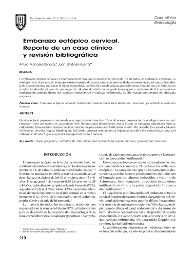 Embarazo ectópico cervical. Reporte de un caso clínico y revisión ...