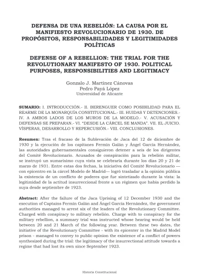 DEFENSE OF A REBELLION: THE TRIAL FOR THE REVOLUTIONARY MANIFESTO OF ...