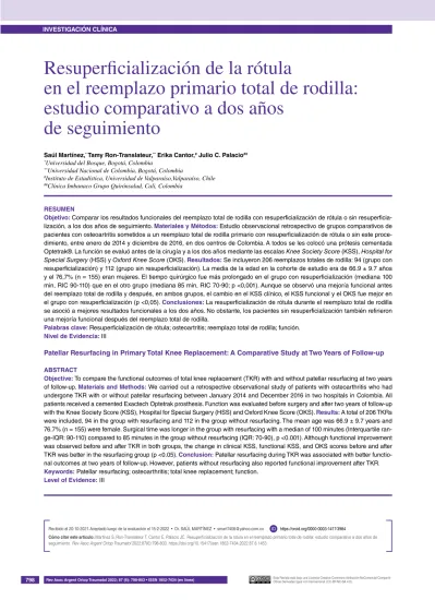 Resuperficialización de la rótula en el reemplazo primario total de ...