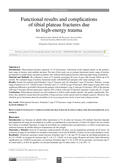Functional results and complications of tibial plateau fractures due to ...
