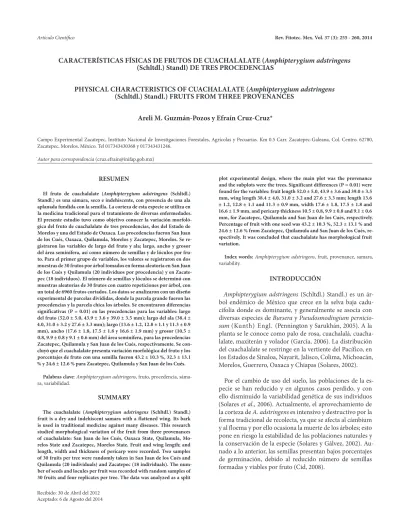 CARACTERÍSTICAS FÍSICAS DE FRUTOS DE CUACHALALATE (Amphipterygium ...