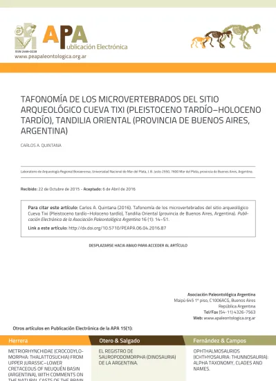 TAFONOMÍA DE LOS MICROVERTEBRADOS DEL SITIO ARQUEOLÓGICO CUEVA TIXI ...