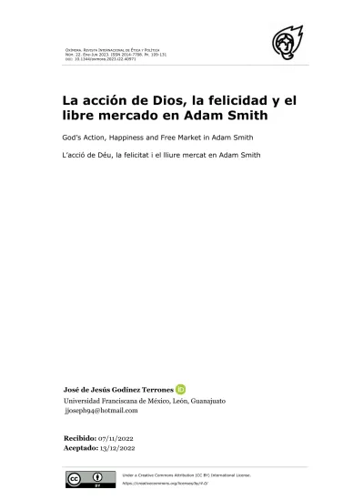 Vista de La acción de Dios, la felicidad y el libre mercado en Adam Smith