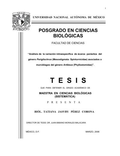 Analisis de la variacion intraespecifica de acaros parasitos del genero ...