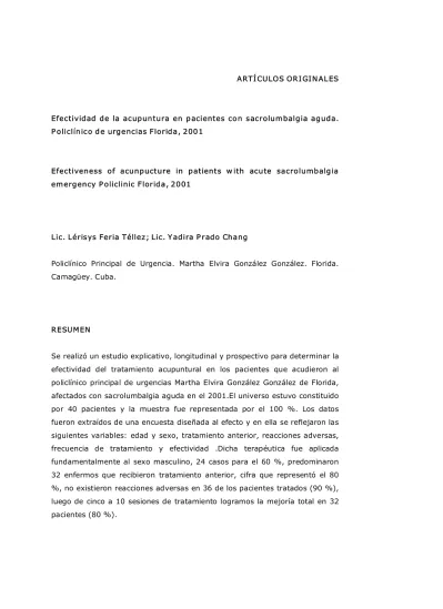 Efectividad de la acupuntura en p acientes con sacrolumbalgia aguda. P ...
