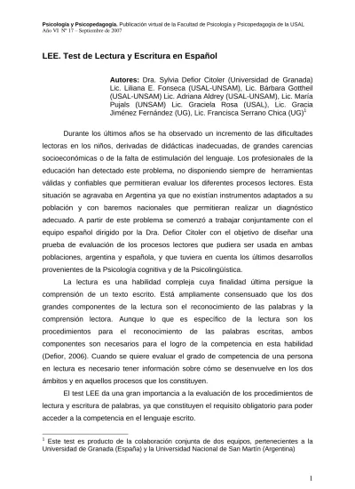 LEE. Test de Lectura y Escritura en Español