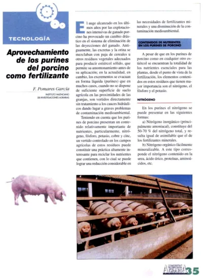 Aprovechamiento de los purines del porcino como fertilizante
