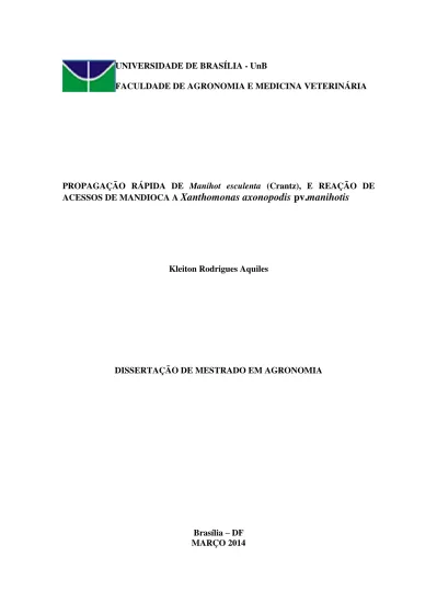 Propagação rápida de Manihot esculenta (Crantz), e reação de acessos de ...