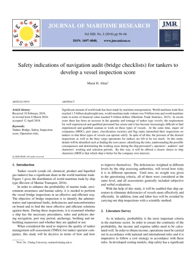 View of SAFETY INDICATIONS OF NAVIGATION AUDIT (BRIDGE CHECKLISTS) FOR ...