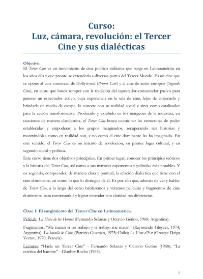 Curso: Luz, cámara, revolución: el Tercer Cine y sus dialécticas