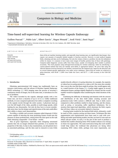 Time-based self-supervised learning for Wireless Capsule Endoscopy