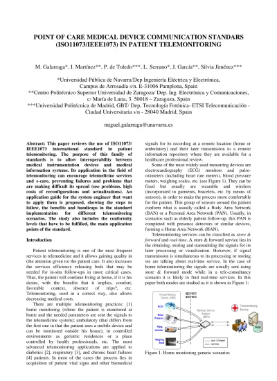 POINT OF CARE MEDICAL DEVICE COMMUNICATION STANDARS (ISO11073/IEEE1073 ...