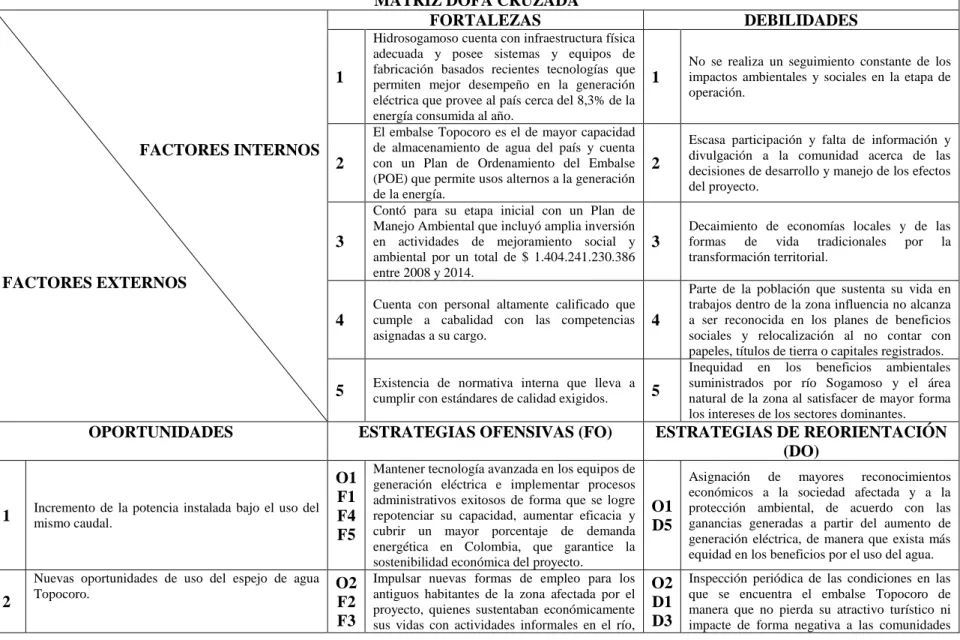 Matriz DOFA cruzada - Capítulo III: Análisis de la situación estratégica
