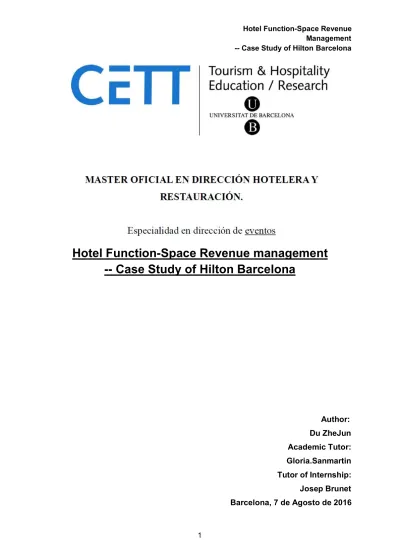 Hotel Function-Space Revenue Management -- Case Study of Hilton ...