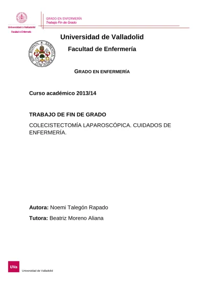 Colicestomía laparoscópica Cuidados de enfermería